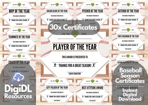 Printable A4 Baseball Season Award Certificate Little League