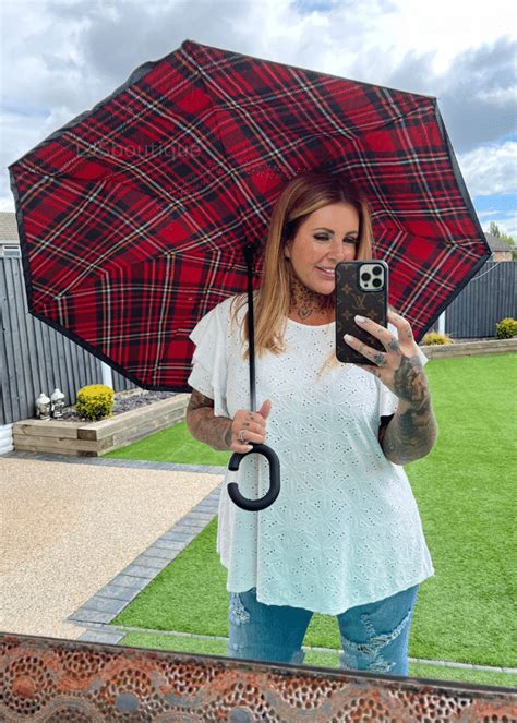 319 Red Tartan Upside Down Brolly Ljs Ladies Boutique