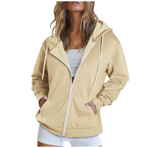 Akoee Womens Cotton Fleece Zip Up Hoodie Jacket With Pockets Medium