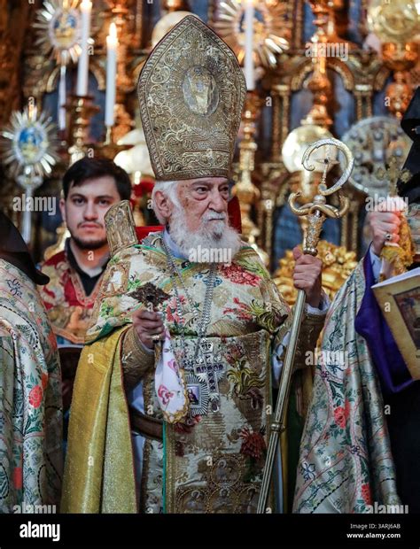 Jerusalem Israel 17th April 2025 The Armenian Patriarch Archbishop Sevan Gharibian Standing