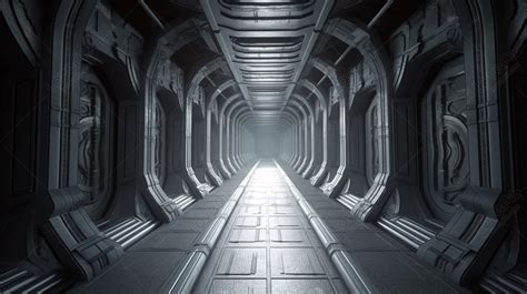Representación 3d Abstracta Del Fondo Del Pasillo De Ciencia Ficción Futurista Tecnología 3d