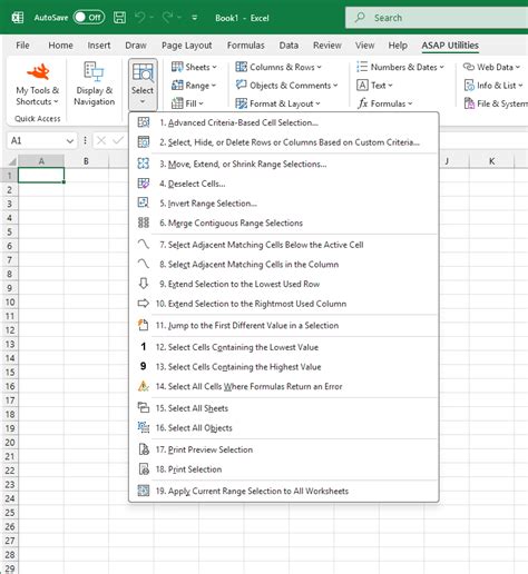 “select” Tools Asap Utilities Description Of Our Excel Tools English
