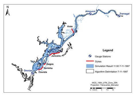 flood extents resulting from the algorithm delimitation black contour