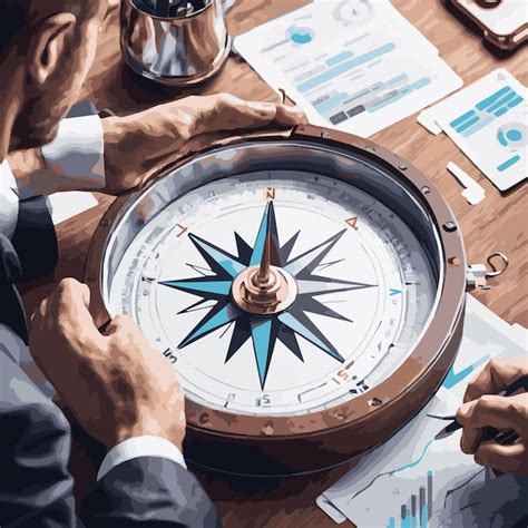 Man Is Cutting A Compass With A Needle Pointing To The Center Of The