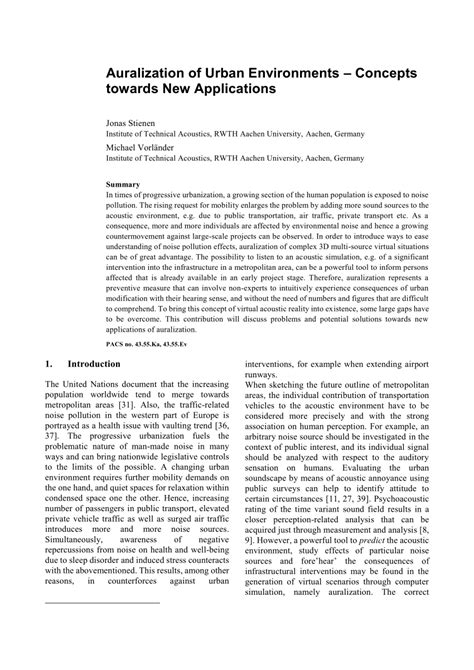 Pdf Auralization Of Urban Environments Concepts Towards New Applications