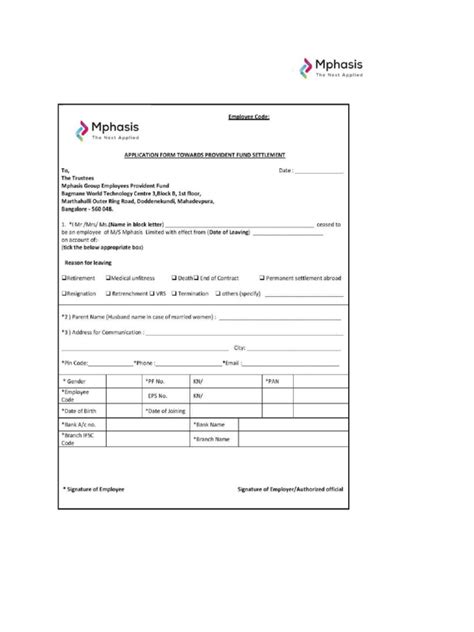 Pf Withdrawal Form Trust Pdf