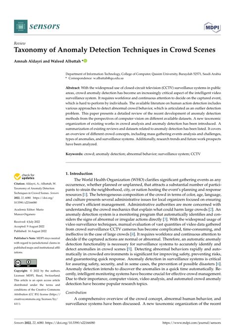 Pdf Taxonomy Of Anomaly Detection Techniques In Crowd Scenes