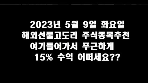 주식종목추천 23년5월9일 이 주식사서 푸근하게 15 어때요 Youtube