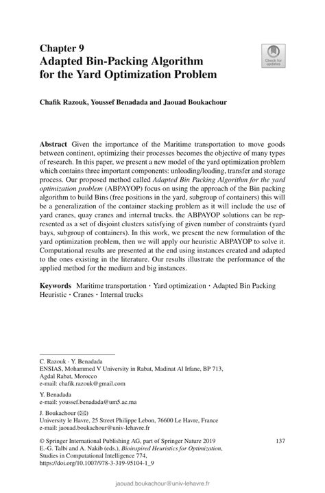 pdf adapted bin packing algorithm for the yard optimization problem