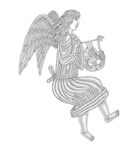 Ángel Tocando El Arpa Grabado Vintage Estilo De Dibujo Ilustración