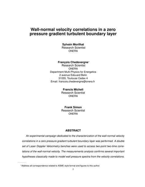 Pdf Wall Normal Velocity Correlations In A Zero Pressure Gradient Turbulent Boundary Layer