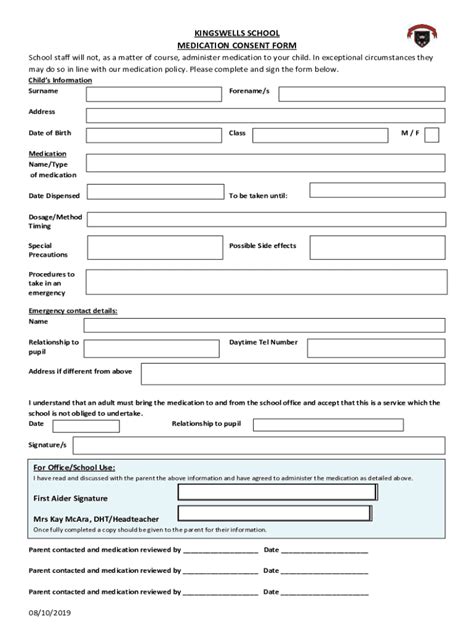 Fillable Online Medication Consent Form Kingswells Primary School Fax Email Print Pdffiller