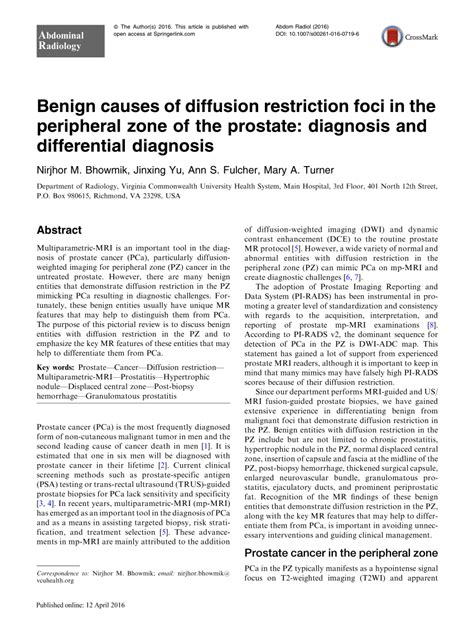 Pdf Benign Causes Of Diffusion Restriction Foci In The Peripheral