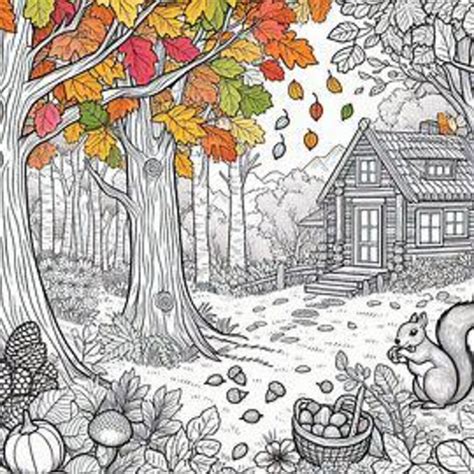 Stunning Fall Scene Coloring Page Printable Autumn Landscape Etsy