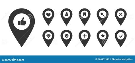 Map Pointer Pin Set With Social Media Icon Black Stock Vector Illustration Of Arrow Media