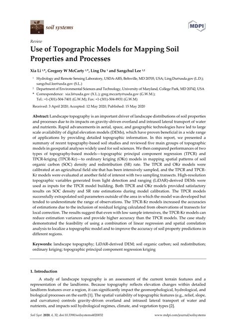 PDF Use Of Topographic Models For Mapping Soil Properties And Processes