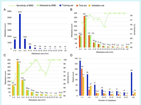 distributions of brain metastasis sizes and numbers in the training