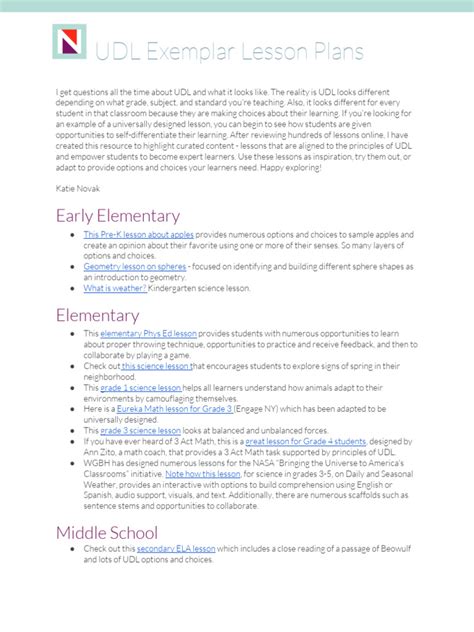 Udl Exemplar Lesson Plans Katie Novak Pdf Lesson Plan Learning