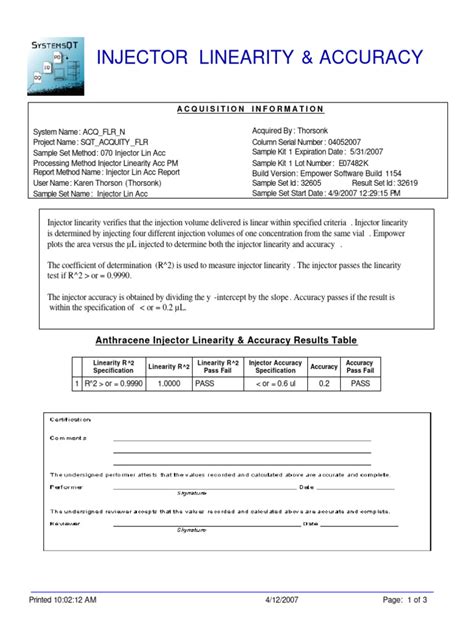 Injector Linearity And Accuracy Report Pdf