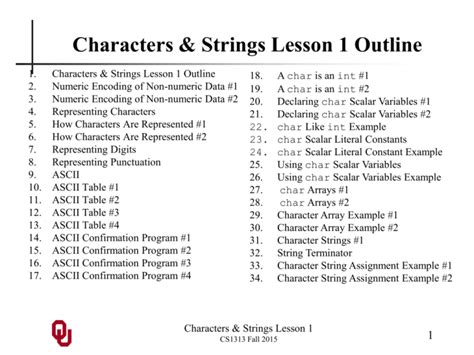 cs1313 characters and strings lesson 1