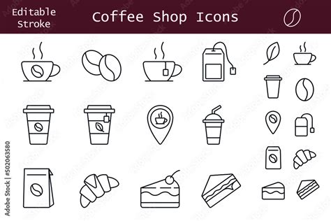 Coffee Shop Line Icons Set Simple Pictograms For Mobile App Ui Tea And Coffee Cups Icons Pack