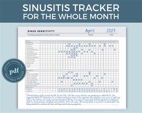 Printable Monthly Sinusitis Tracker Sinus Symptom And Etsy