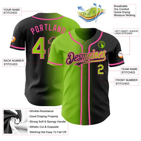 Custom Black Neon Green Pink Authentic Gradient Fashion Baseball Jersey