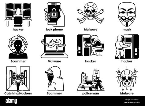 A Set Of Illustrations In The Concept Of Hackers In A Line Style Stock Vector Image And Art Alamy