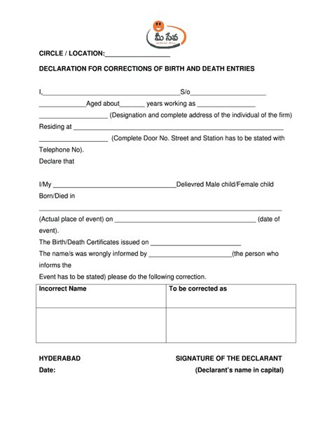 Birth Correction Declaration Form Fill Online Printable Fillable