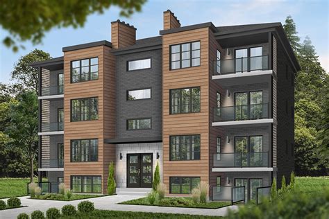 Plan 21425dr 8 Unit Apartment Complex With Balconies