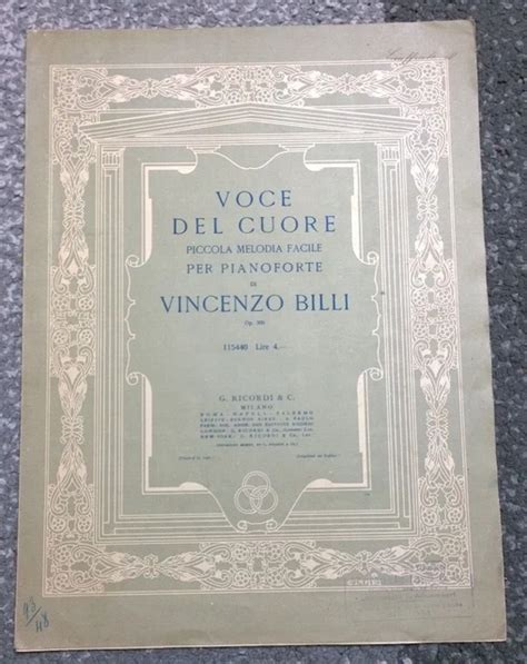 Sg Spartito Vincenzo Billi Voce Del Cuore Pianoforte 1920 Circa Eur 10