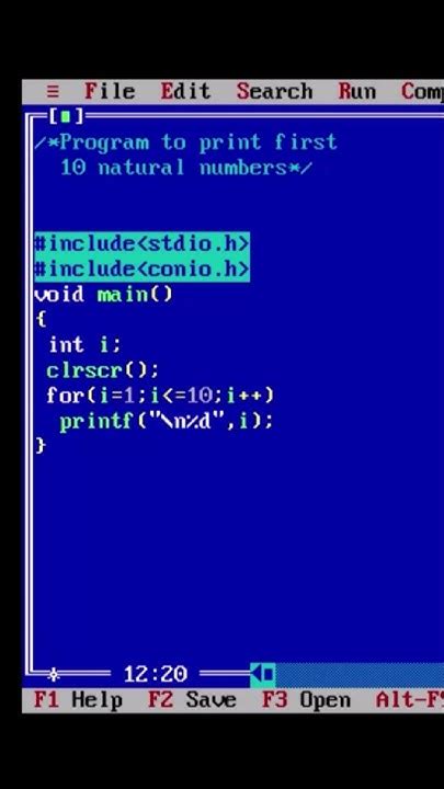 C Program To Print First 10 Natural Numbers Using Loop Youtube