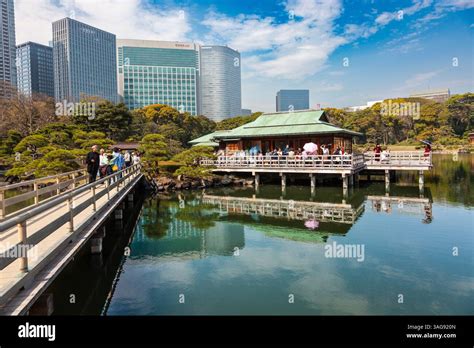 Nakajima Tea House On A Lake In Hamarikyu Gardens Tokyo Honshu Japan