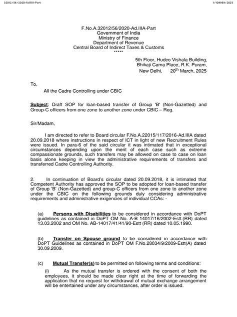 Sop For Loan Based Transfers In Cbic Pdf Justice Crime And Violence