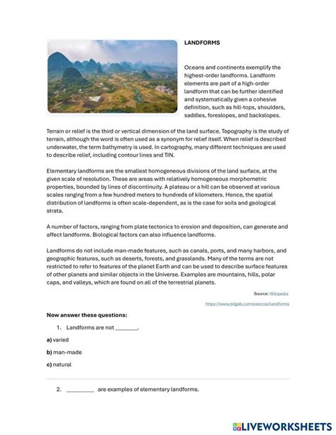 Landforms Esl Worksheets 8200386