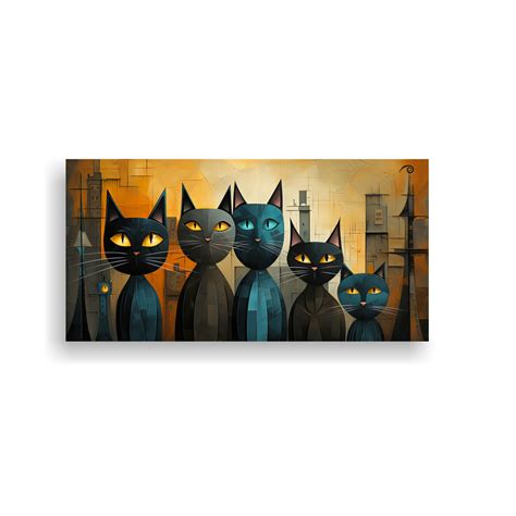 Cuadro Moderno Retrato De Grupo De Gatos De Colores En Tela De Alta Calidad Decocuadros