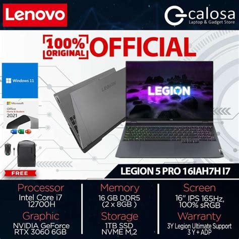Jual Lenovo Legion 5i Pro 16IAH7H I7 12700H 16GB 1TB SSD RTX 3060 6GB W11 Di Seller Calosa