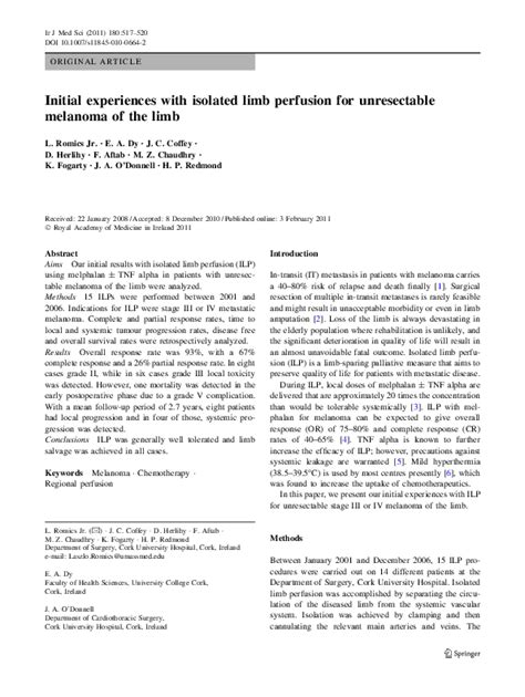 Pdf Initial Experiences With Isolated Limb Perfusion For Unresectable Pdf Initial Experiences With Isolated Limb Perfusion For Unresectable
