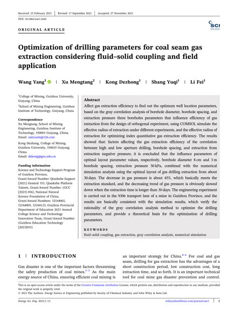 Pdf Optimization Of Drilling Parameters For Coal Seam Gas Extraction Considering Fluidsolid