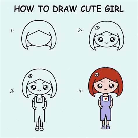 Premium Vector Step By Step To Draw A Cute Girl Drawing Tutorial A
