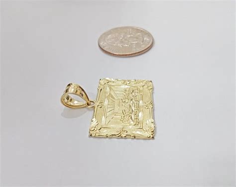 Real 10k Gold Square Pendant Last Supper Charm 10kt Yellow Gold Etsy
