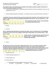 Stats A Practice Pdf AP Statistics A Practice Problems Transforming Random Variables