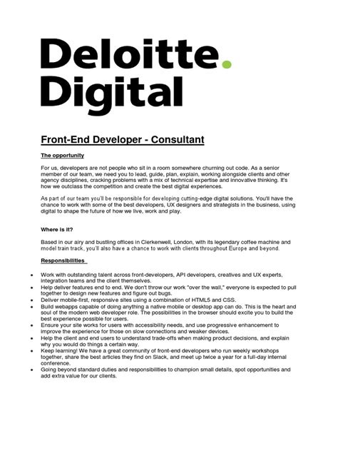 Deloitte Digital Front End Developer Pdf Web Application Business