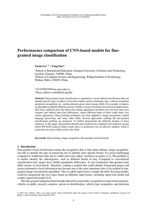 Pdf Performacnes Comparison Of Cnn Based Models For Fine Grained Image Classification