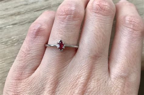 Genuine Ruby Tiny Marquise Dainty Ring Stackable Natural Ruby Ring