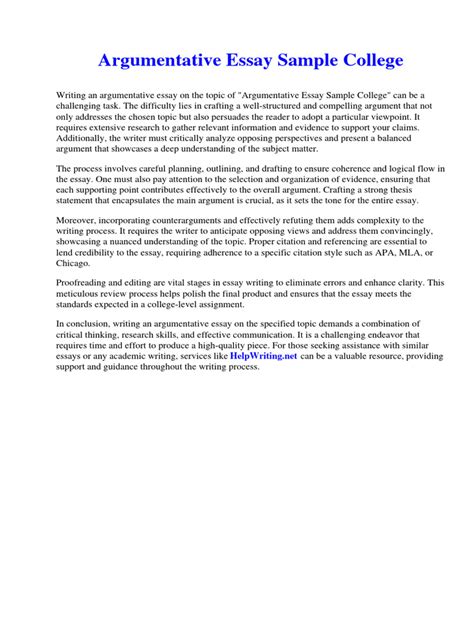 Argumentative Essay Sample College Pdf Marriott International Essays