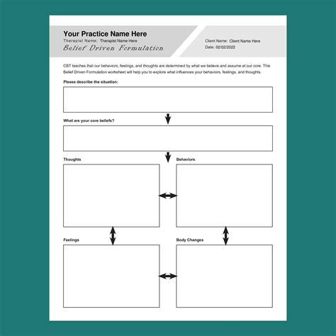 Cbt Belief Driven Formulation Worksheet Editable Fillable Etsy Uk
