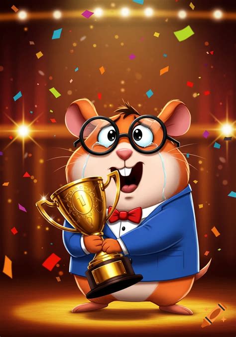 A Cartoon Hamster In Glasses And A Suit Cries Happily While Holding A