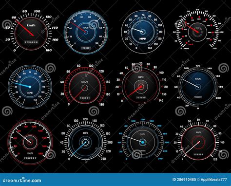 Speedometers Speed Indicators Vector Dashboard Stock Vector