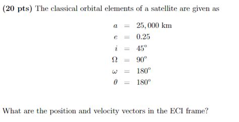 Solved 20 Pts The Classical Orbital Elements Of A